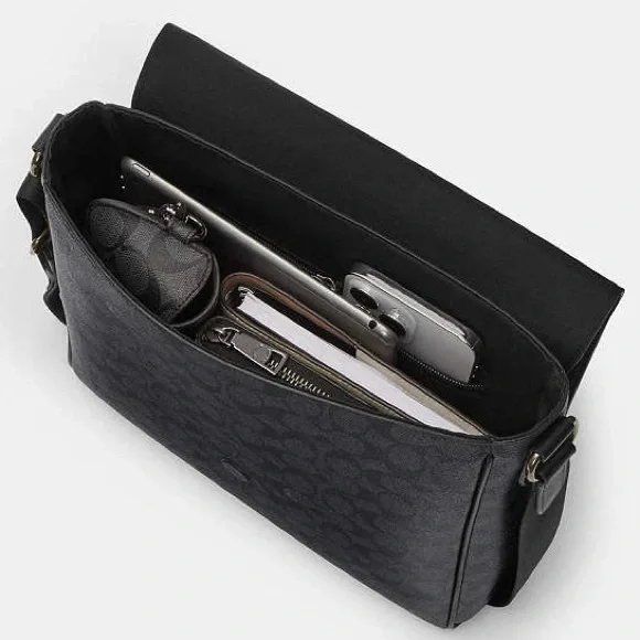 Coach Houston Genuine Leather Map Bag In Signature Canvas 573